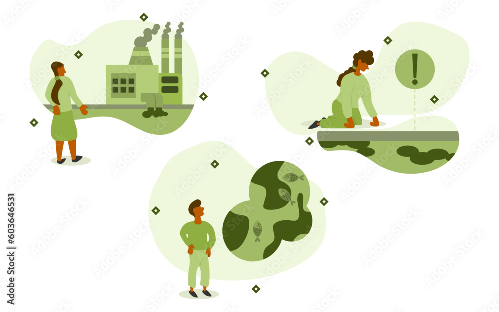 industry pollution illustration set. the factory releases pollution ...