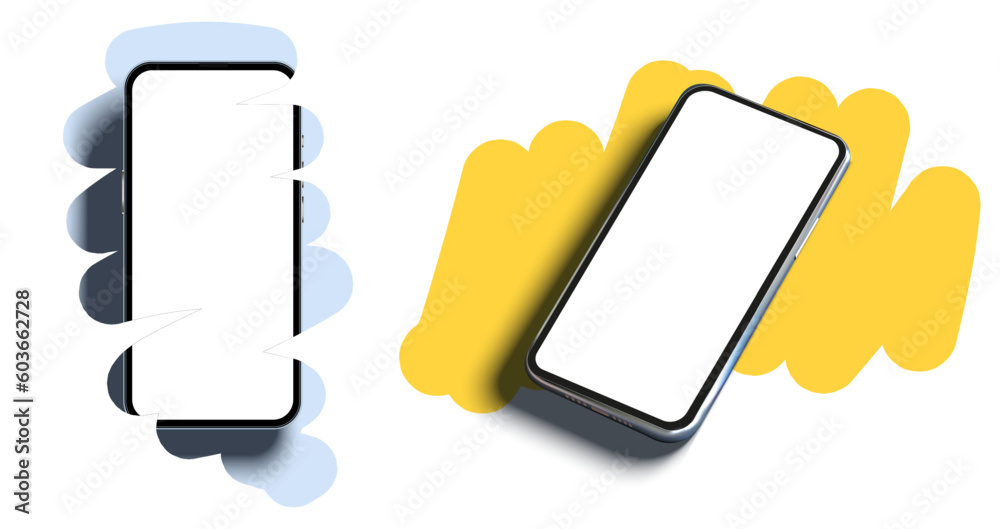 Realistic mobile phone template, on a modern background, brush strokes ...