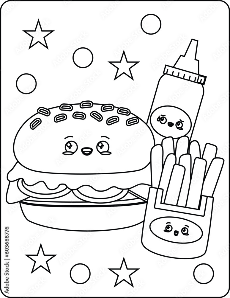 Kawaii Food Coloring Page for Kids Stock Vector | Adobe Stock