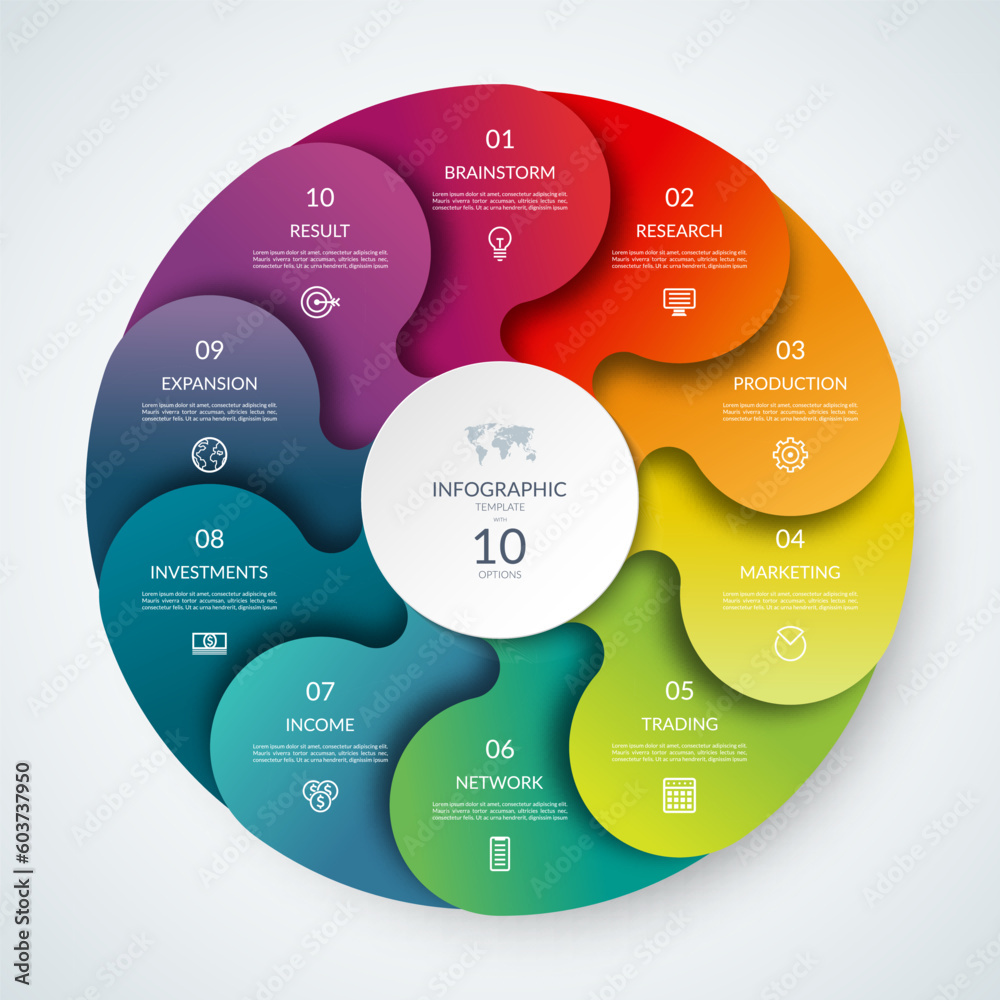 Vector infographic circle. Cycle diagram with 10 steps. Round chart ...