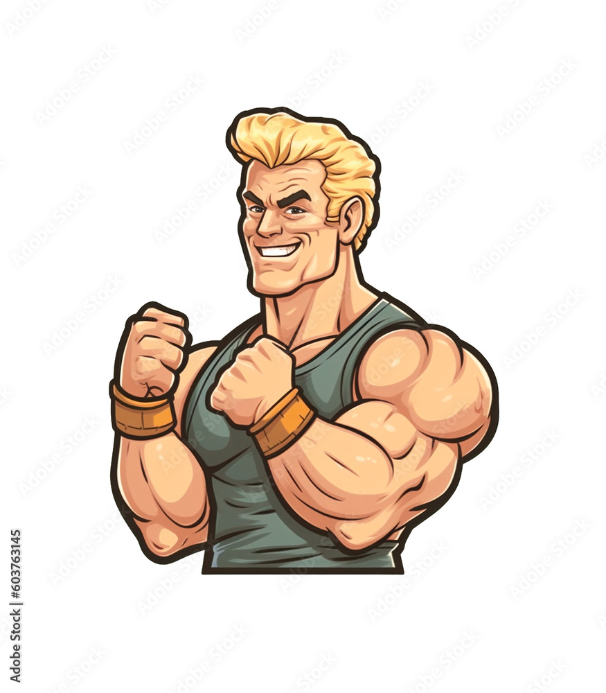 Sticker on a transparent background of a muscular blond bodybuilder ...