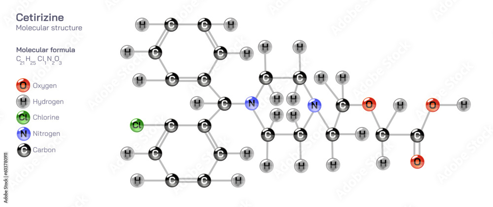 Cetirizine Structure Formula Cetirizine Structural Molecular Formula Vector Design