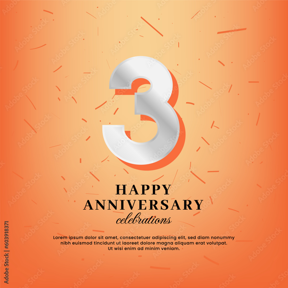 3rd anniversary vector template with a white number and confetti spread ...