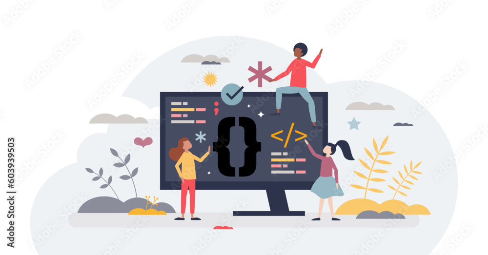 Coding for kids and writing script in digital language tiny person ...