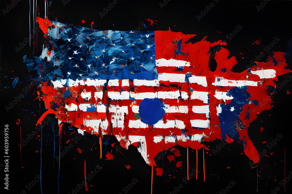United States country map with the American flag Colors of Stars and ...