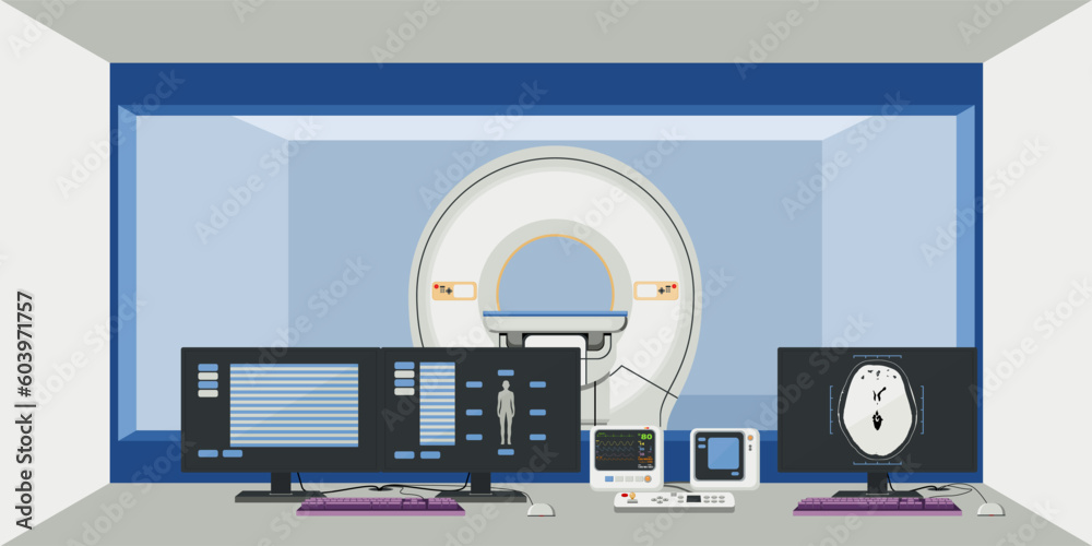 Room, MRI machine, high-intensity magnetic resonance imaging to produce ...