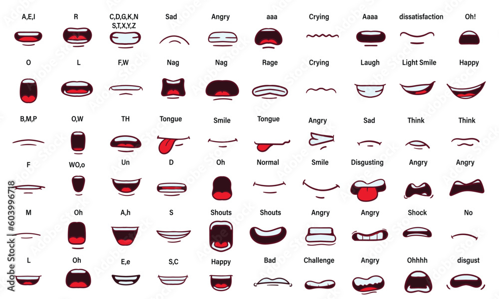 cartoon character talking mouth and lips expressions vector animations ...