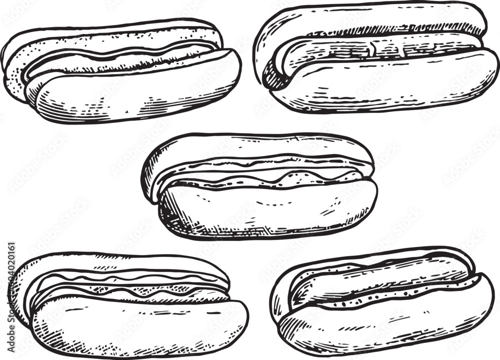 Hot dog set hand draw vector Illustration, SVG Stock Vector | Adobe Stock