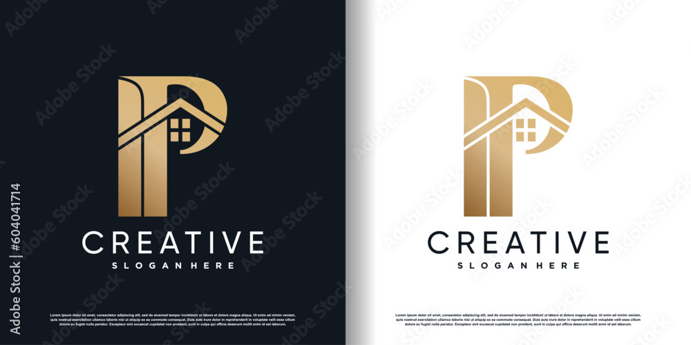 building logo design with initial letter P and creative unique style ...