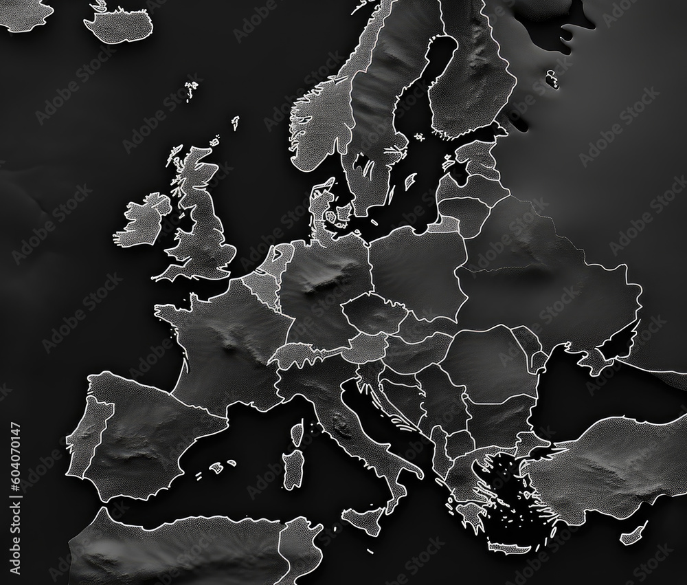 Map of Europe in dark grey, European map, countries and borders. Generative Ai Illustration ...