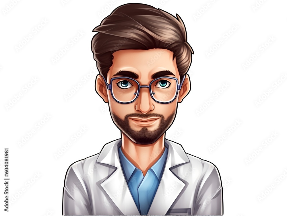 Cartoon style avatar illustration of a young man with beard and glasses ...