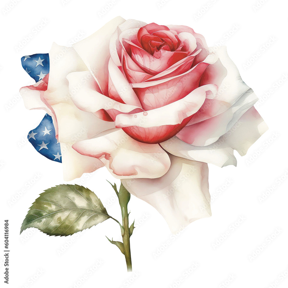 4th of July Rose Watercolor Clipart Illustration, made with generative ...