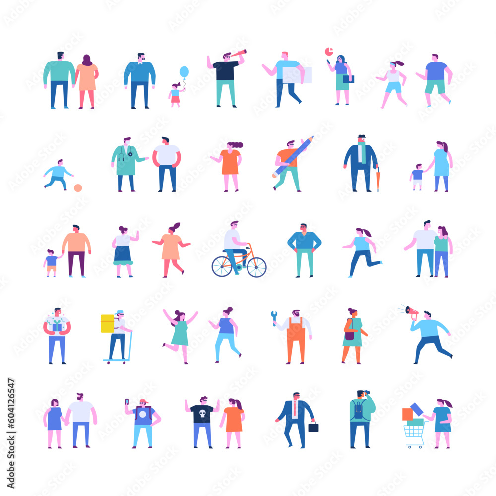 Tiny people flat faceless silhouette. Different tiny people characters ...