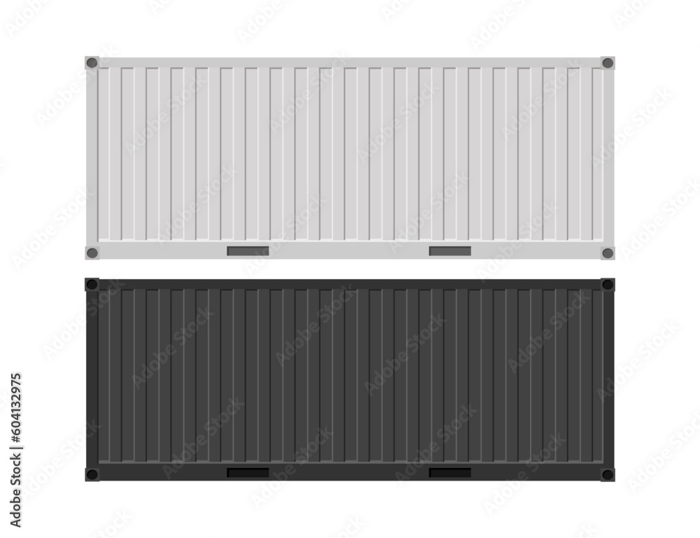 White and black containers for cargo transportation on a white ...