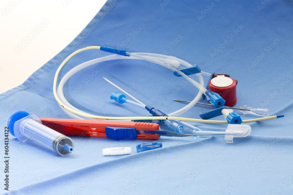 Photo Stock Kit for placement of central venous catheter with red ...