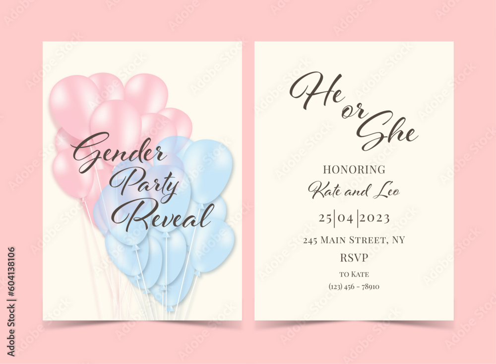 Invitation for gender reveal party with pink and blue balloons. Vector ...