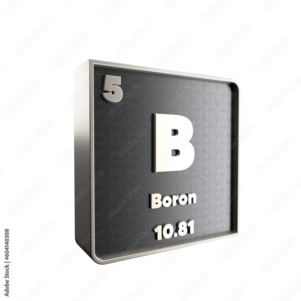 boron chemical element black and metal icon with atomic mass and atomic ...