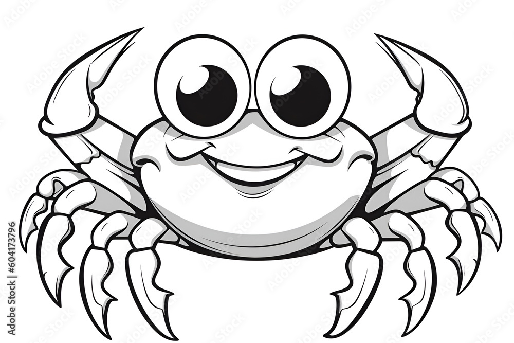 Cute crab cartoon character isolated on ehite background in black and ...