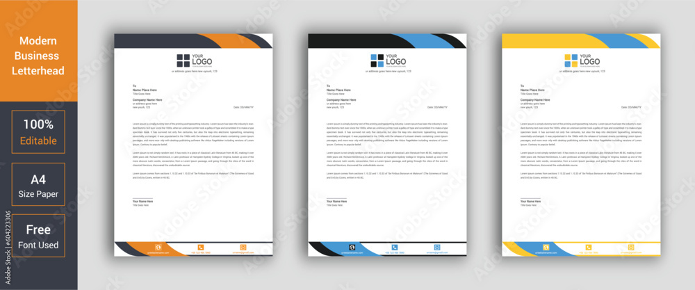 Professional Letterhead Template, letterhead set or bundle. Letterhead ...