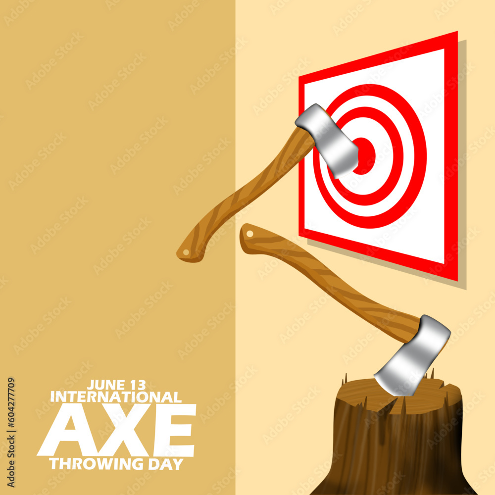 Axe throwing activity stuck in the wall of the target box with bold ...