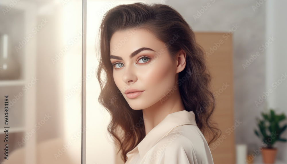 Beautiful young female influencer model with perfect makeup and ...