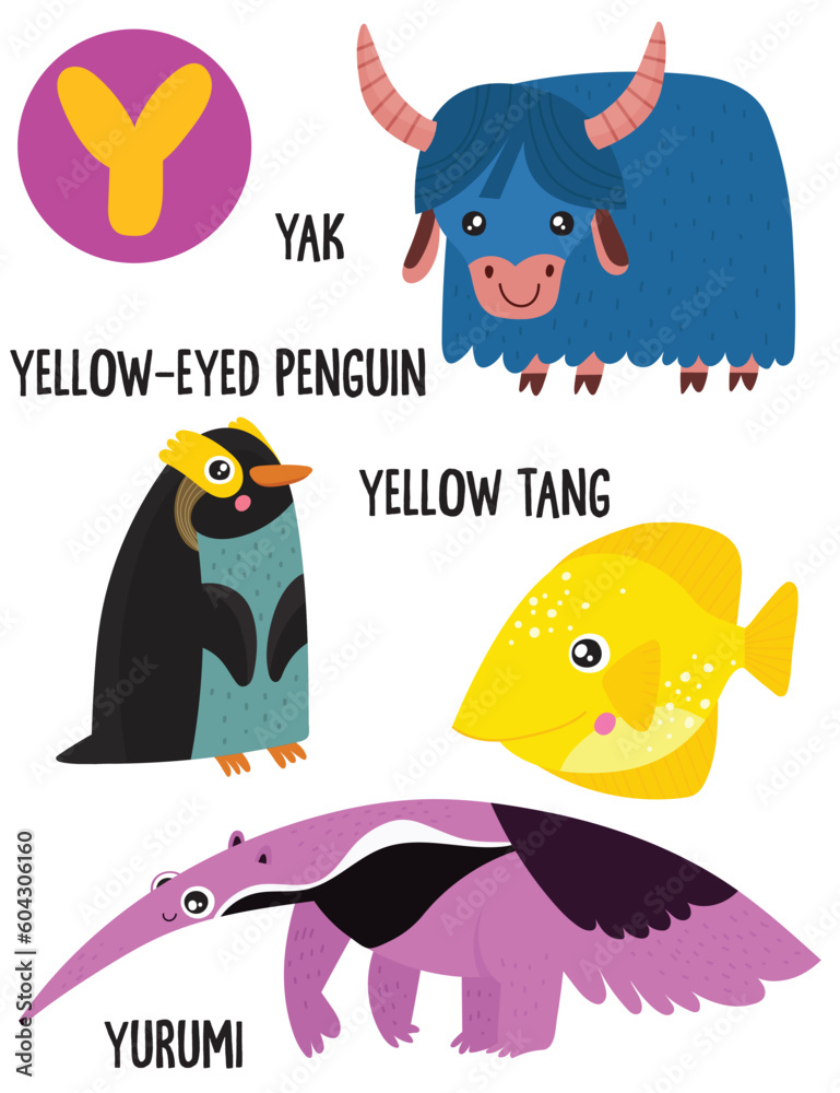 Vektor English alphabet with cute animals vector illustrations set ...