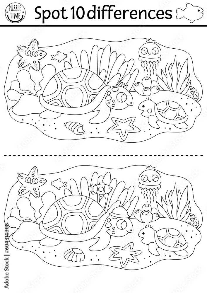 Find differences game for children. Black and white educational ...