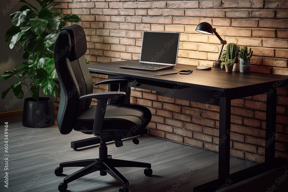 Professional Office Setup: Premium Table, Computer, and Chair Stock ...