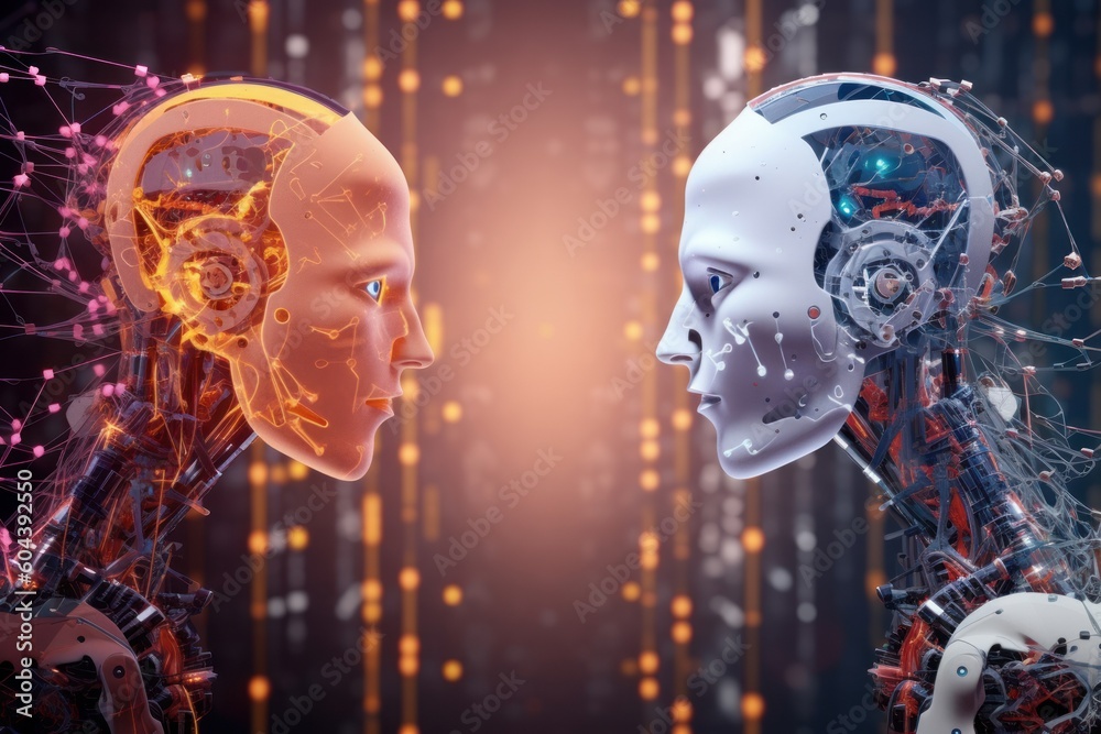 Face-to-face close training between two AI super advanced humanoid male ...