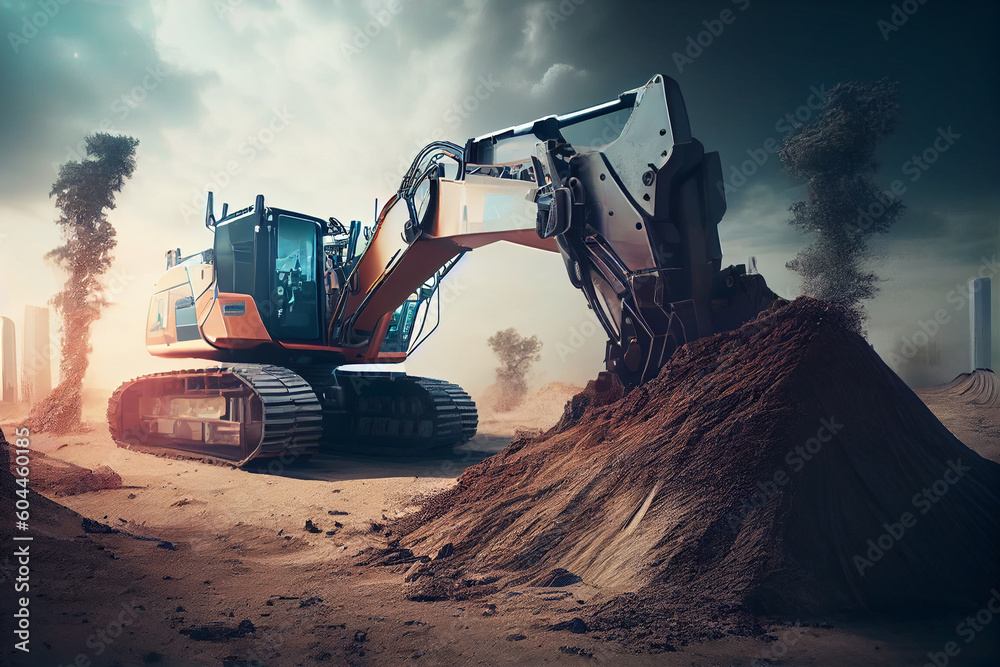 excavator loader machine during earthmoving works outdoors at ...