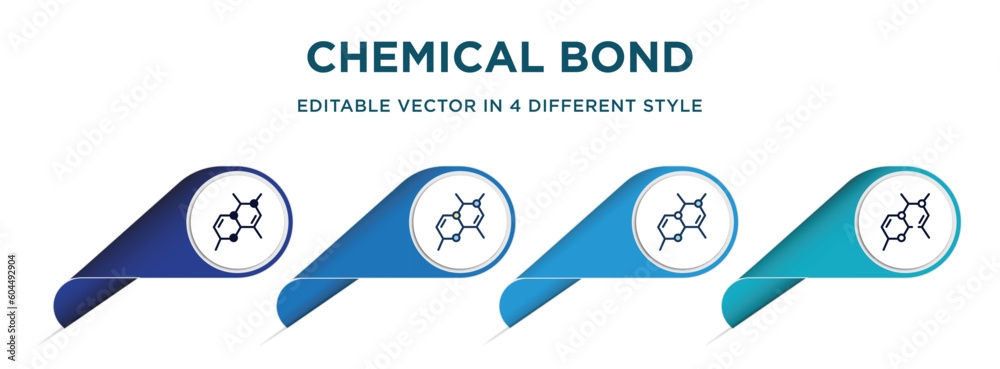 chemical bond icon in 4 different styles such as filled, color, glyph ...