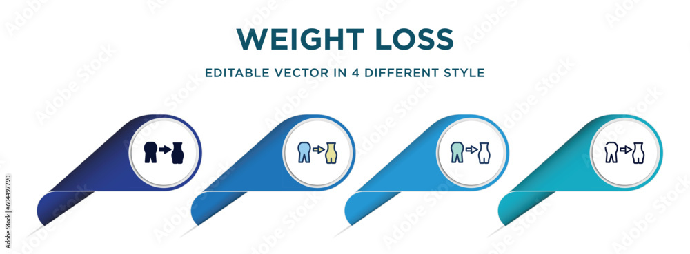 weight loss icon in 4 different styles such as filled, color, glyph ...
