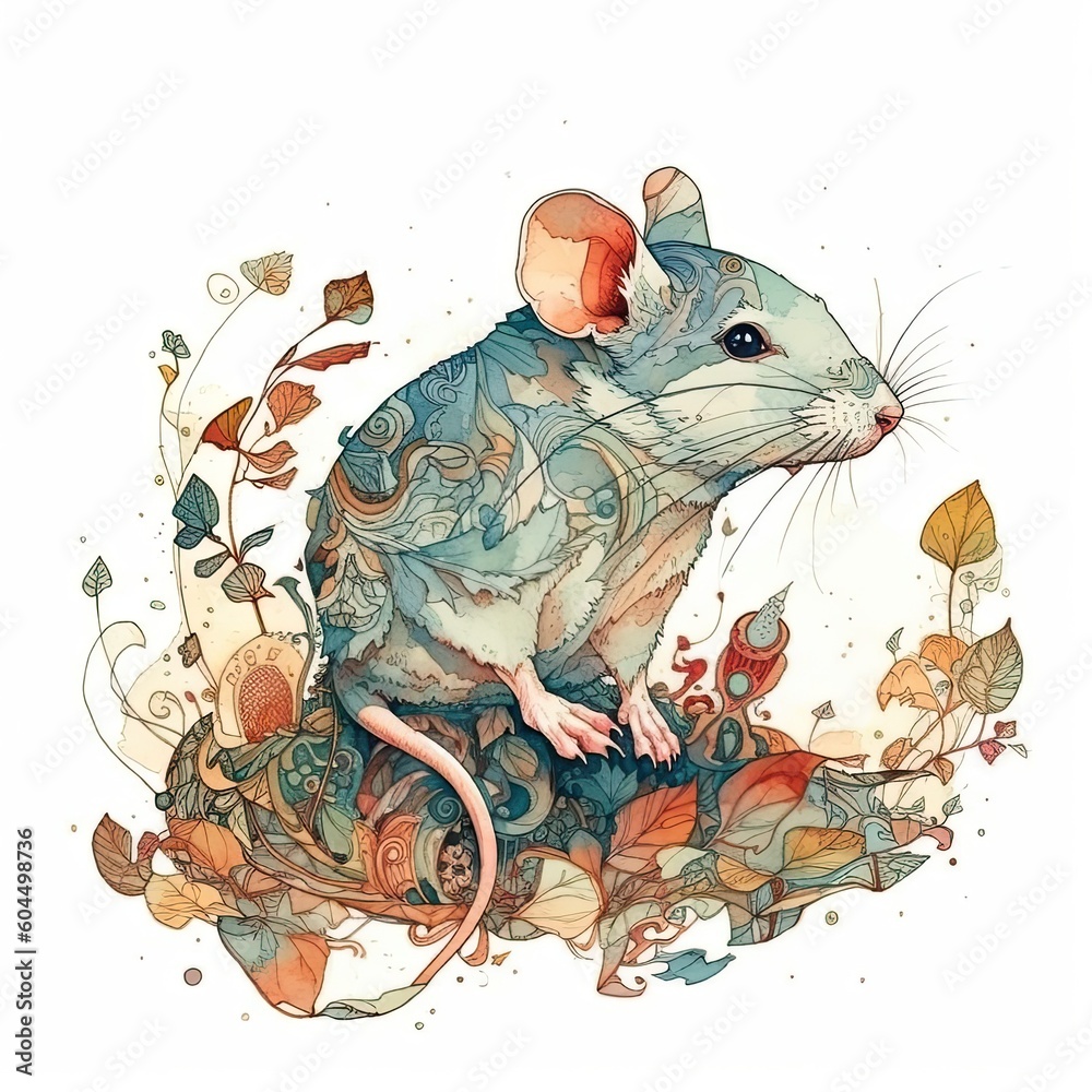 Traditional Chinese rat painting in the theme of 12 Chinese zodiac ...