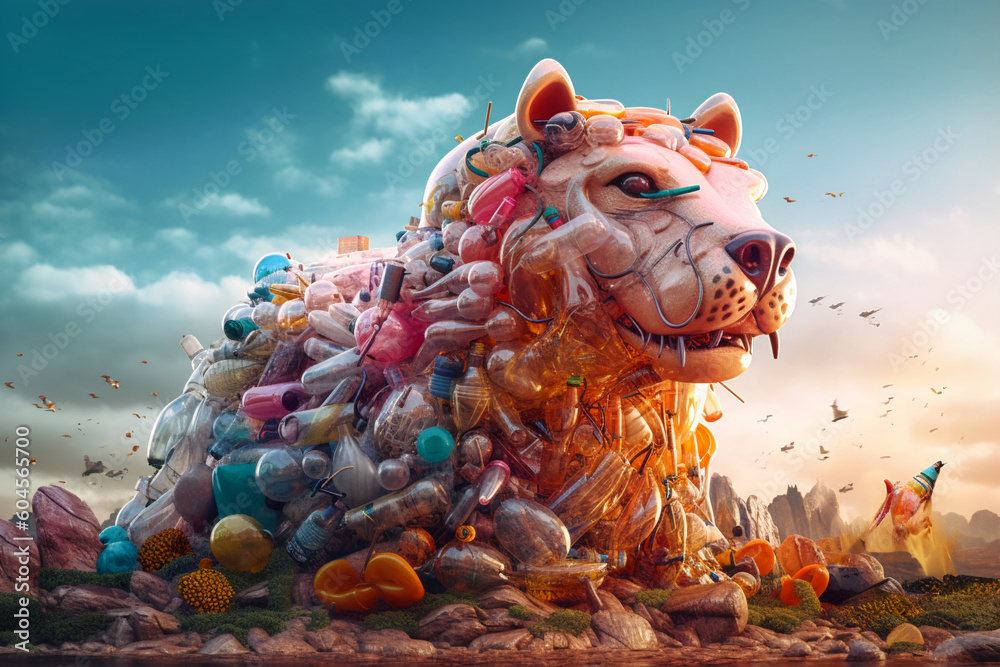 Abstract animals from garbage. Ecosystem pollution. Ecological ...