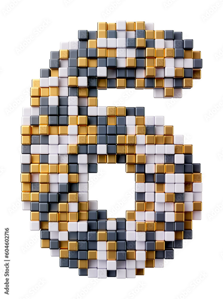Number 6, Six of alphabet digital pixel font isolated on transparent ...