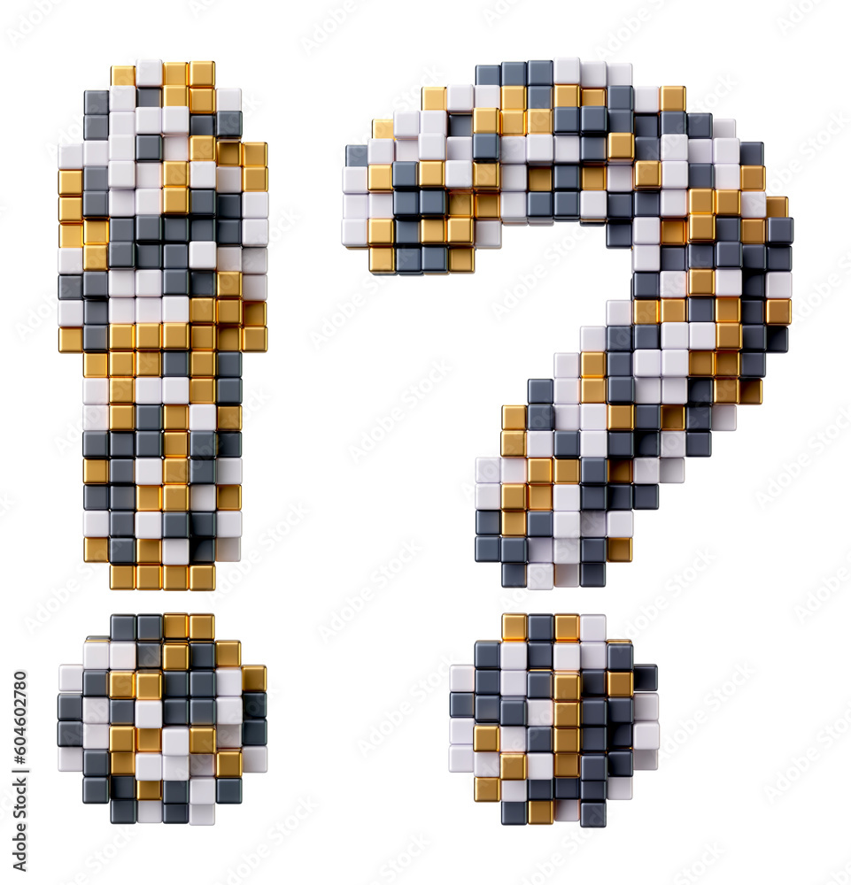 Symbols Exclamation Mark and Question Sign of alphabet digital pixel ...