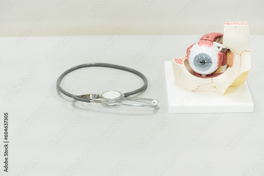 Eye anatomy model and stethoscope for ophthalmologist explain patient ...