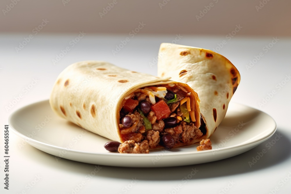 Generative AI Burrito mexico in plate mexican Food Photography Stock ...