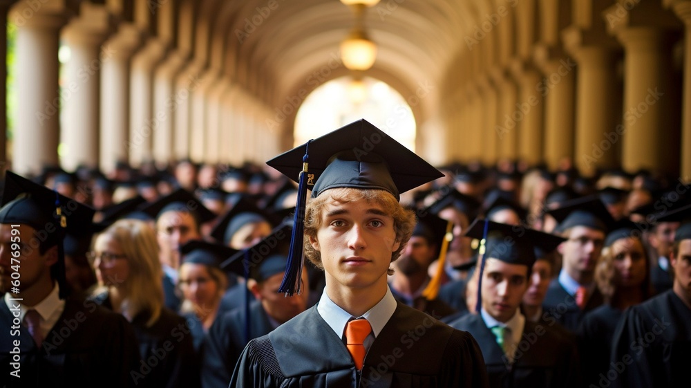 Students from different universities stand next to graduates. students ...