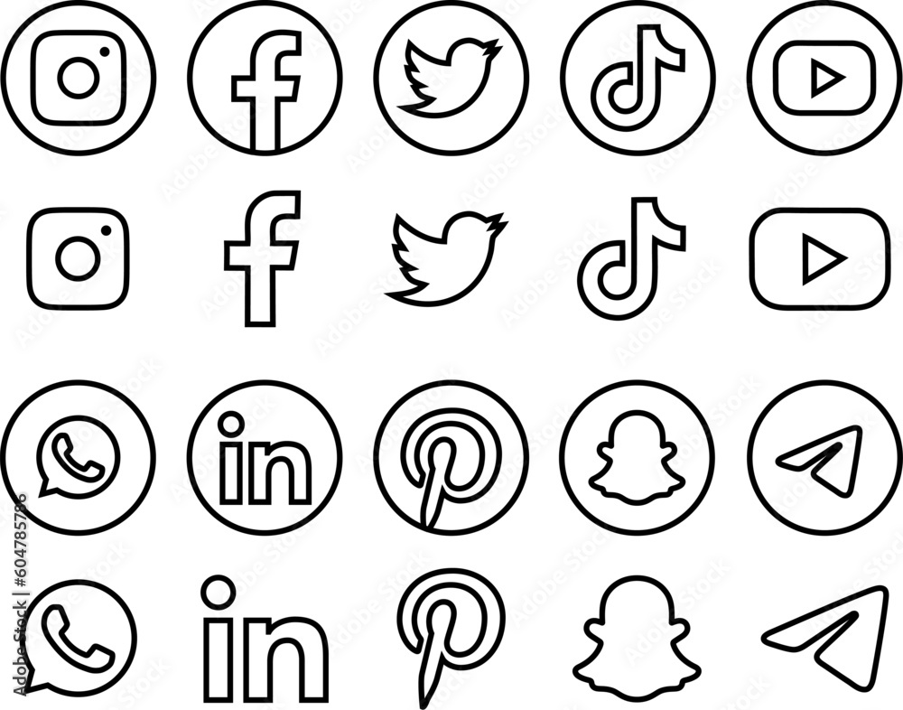Vector de Stock Social media line icons. Instagram, Facebook, Twitter, TikTok, YouTube, WhatsApp ...