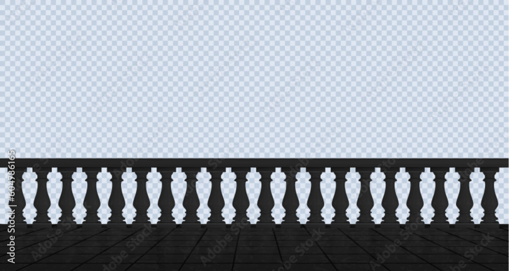 3d black balcony balustrade border with pillar and floor vector element ...