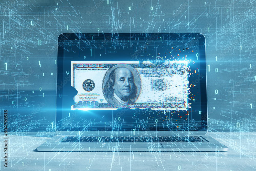 Replacement of traditional money with digital concept with vanishing ...