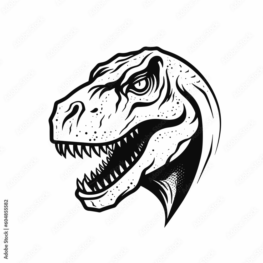 t-rex dinosaur raptor logo, grayscale black and white monochromatic ...