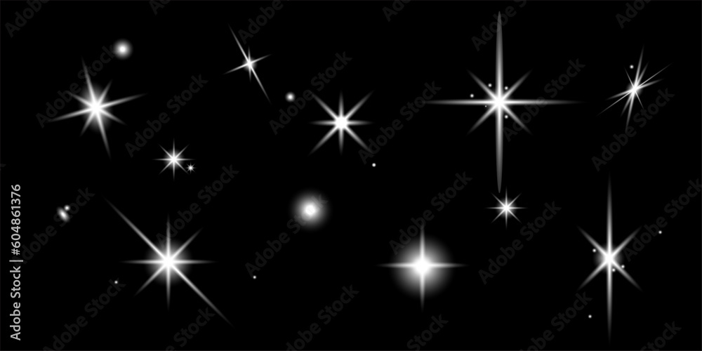 high res bling star icons. Vector illustration silver light flare ...