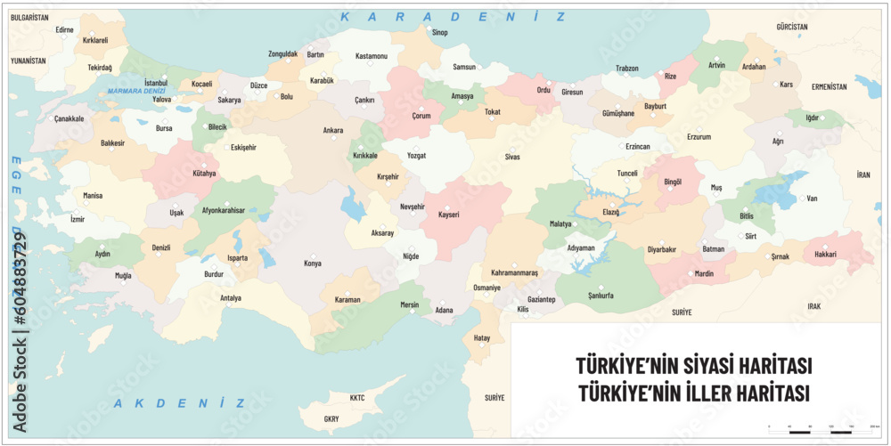 Turkey Political map, Turkey provinces map, city, Turkey borders ...