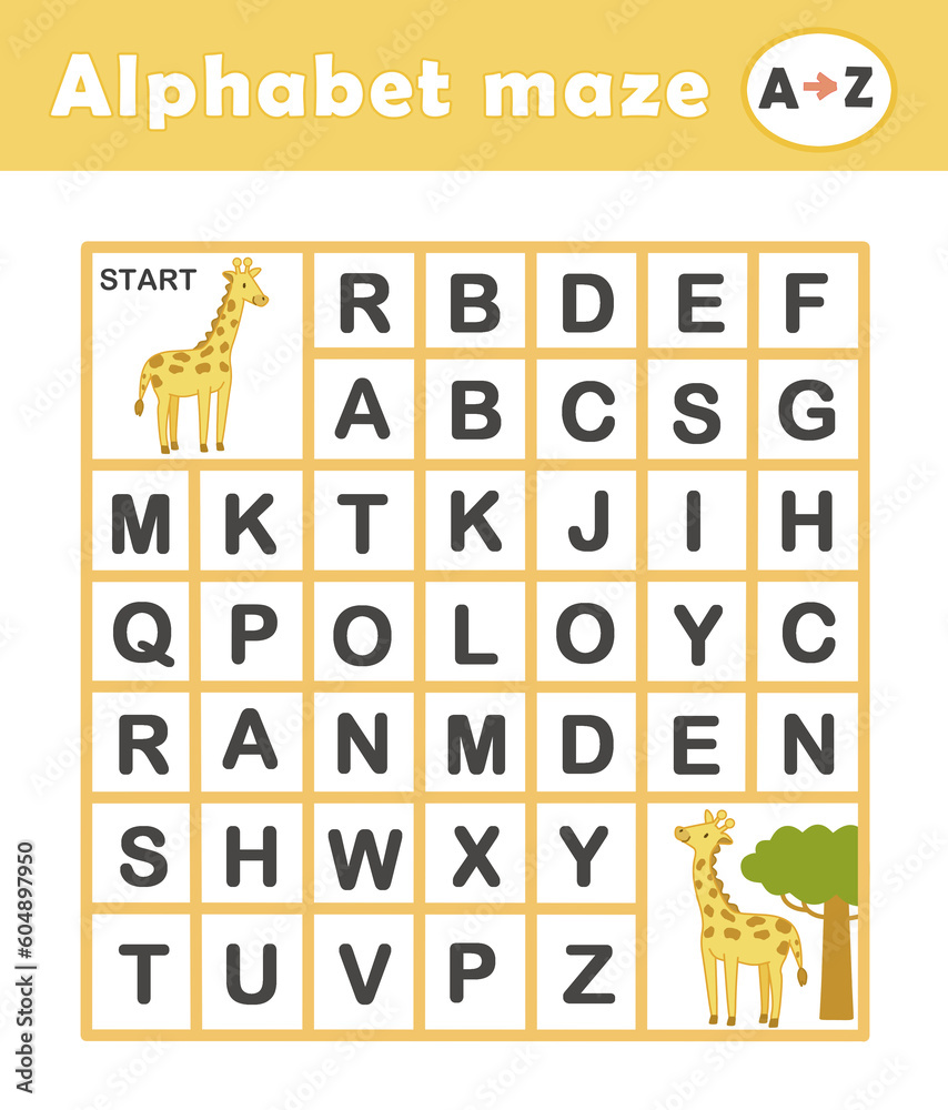 A to Z Maze game for children. Worksheet for kids and children ...