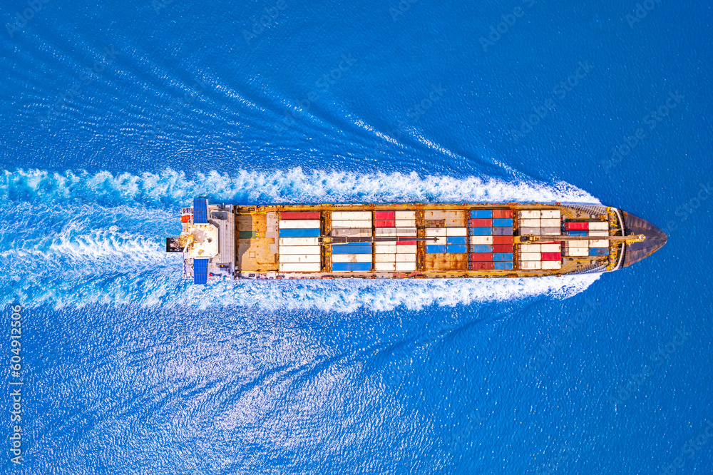 Aerial top view container ship full load container for logistics import ...