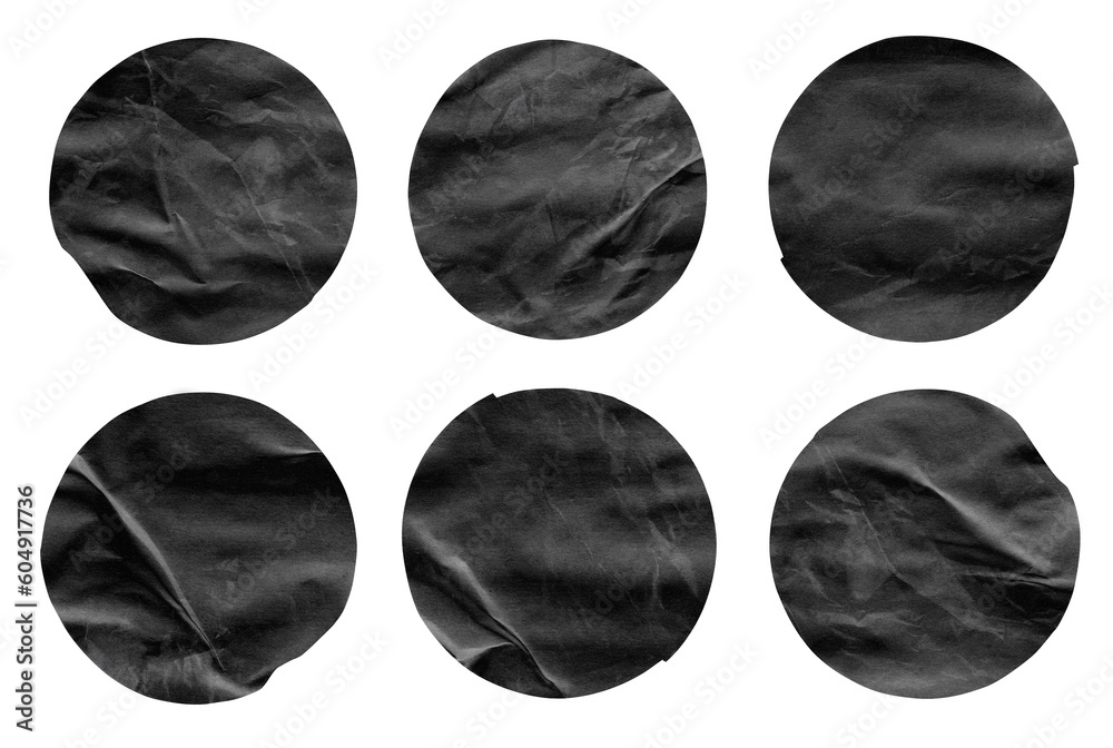 Set of round black paper stickers mock up blank tags labels, isolated ...