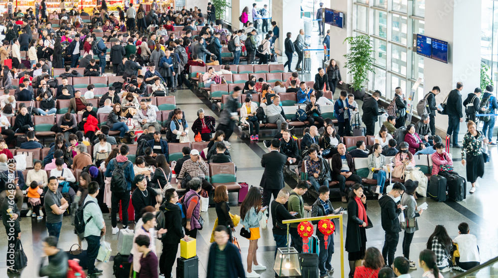 Crowd of people waiting in airport Stock Photo | Adobe Stock