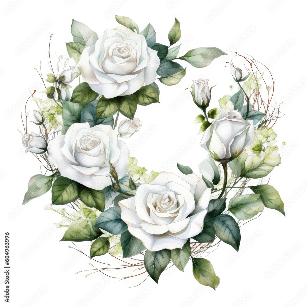 Elegant Roses Wedding Floral Bouquet - Watercolor Clipart with White ...